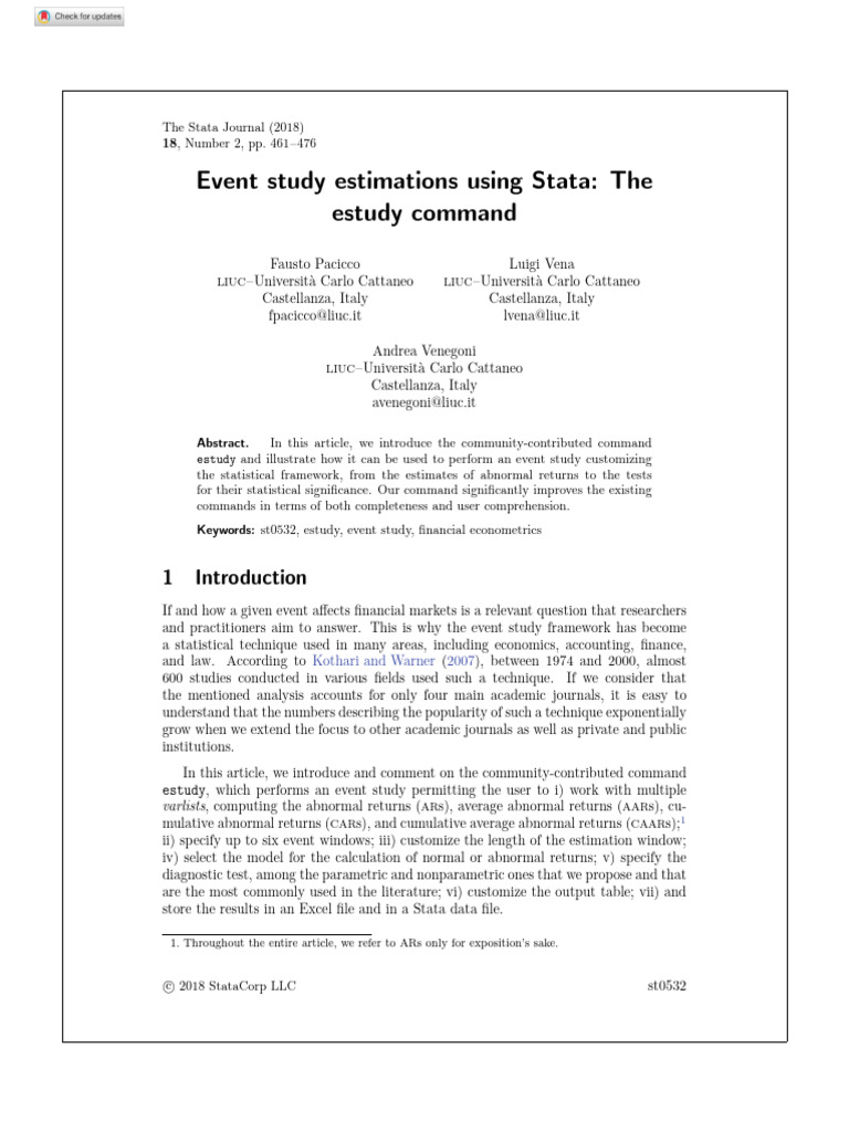 Pacicco Et Al 2018 Event Study Estimations Using Stata The Estudy ...