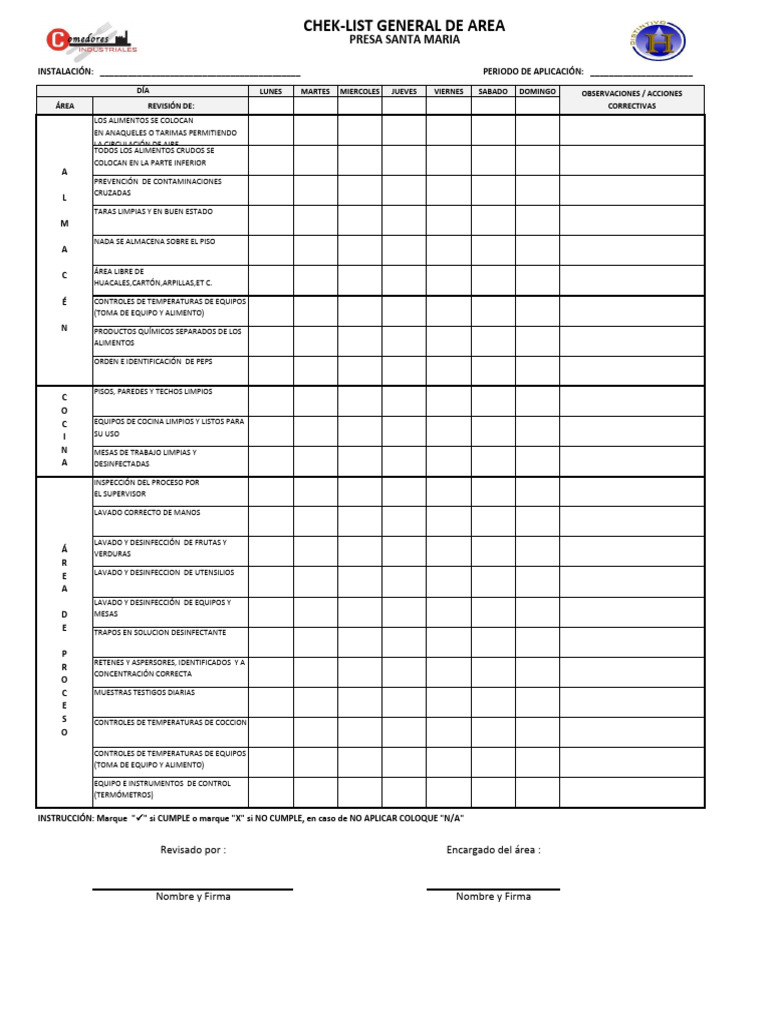 Cis - Check-List General de Area | PDF | Alimentos | Comida y bebida