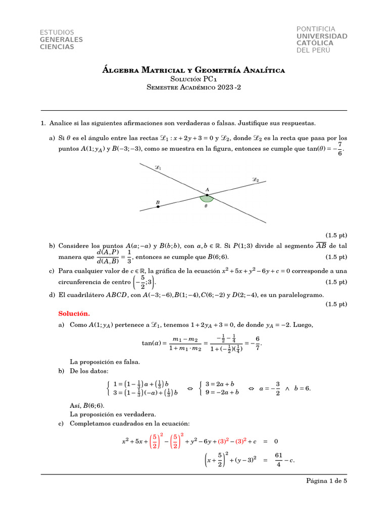 PC1 Solución | PDF | Geometría euclidiana | Formas geométricas