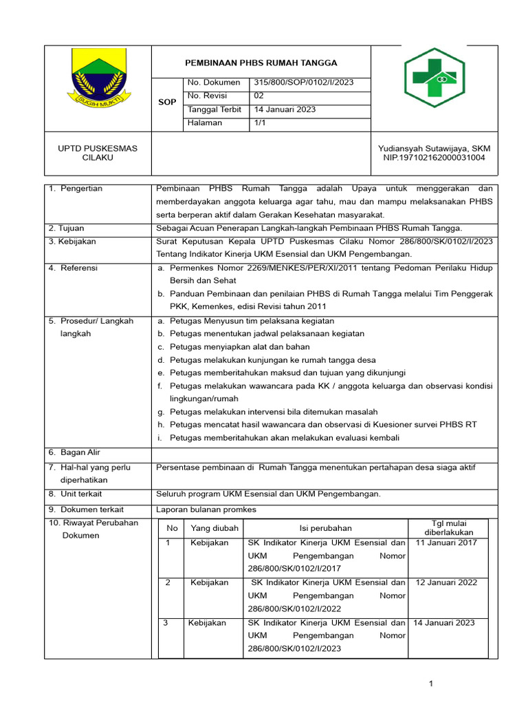 Sop Pembinaan PHBS Rumah Tangga | PDF