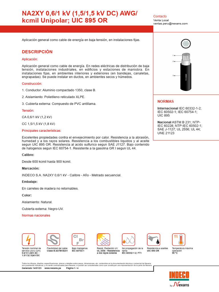 Cable de Energía NA2XY 0,6/1 kV | PDF | Aislador (Electricidad) | Resistencia Eléctrica y ...