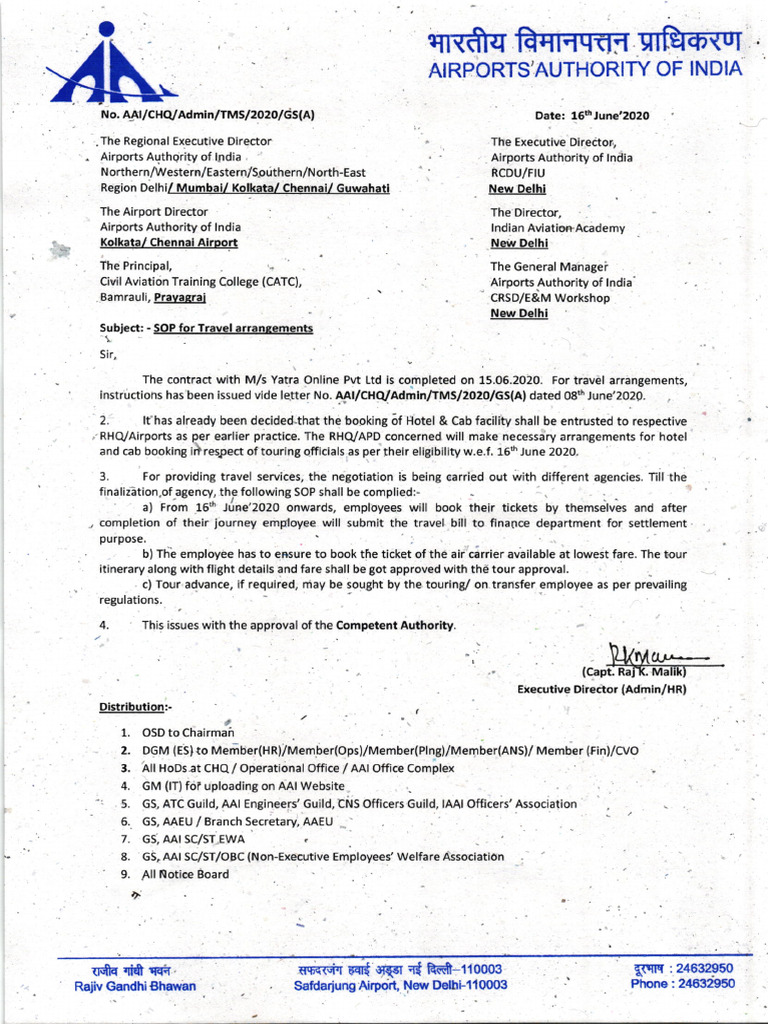 SOP For Travel MGMT - 16062020 | PDF | Transport | Aviation