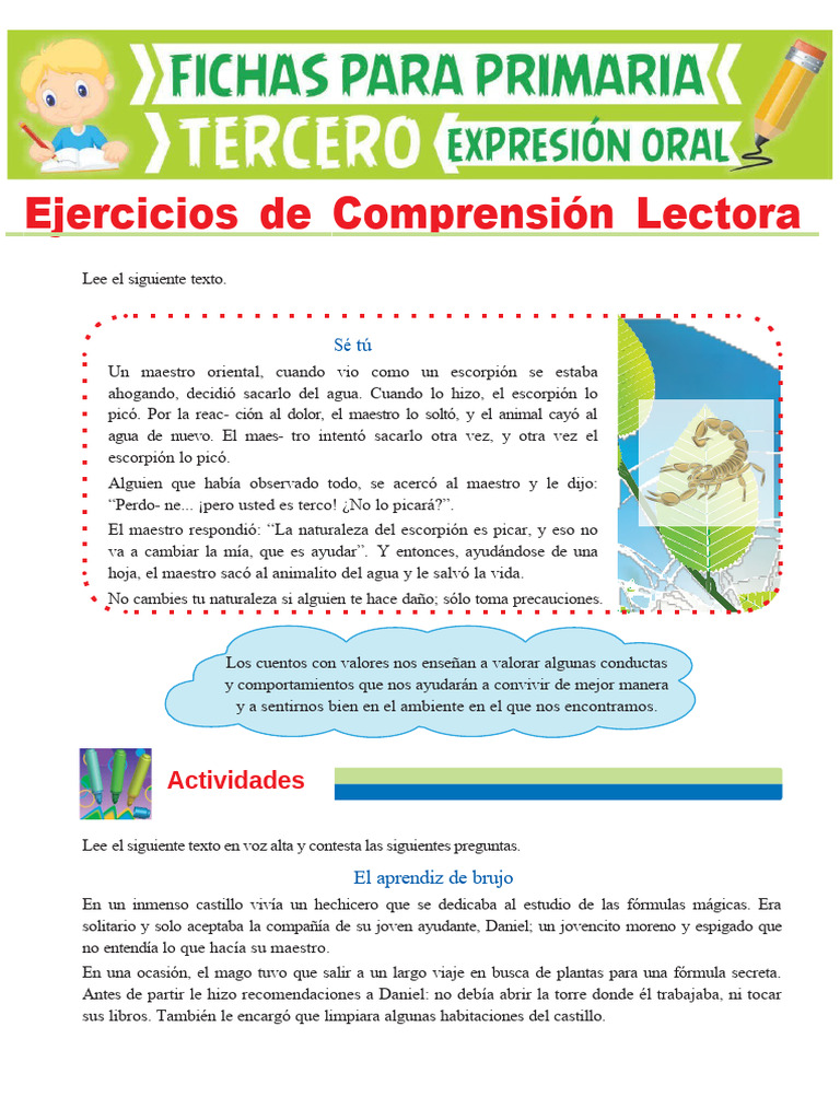 Ejercicios de Comprensión Lectora 3° Grado | PDF