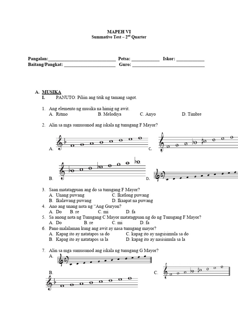 ST - Mapeh 6 - Q2 | PDF | Hand | Limbs (Anatomy)