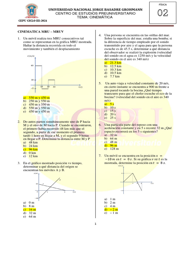 02 Cepu Iii-2024 Cinematica Con Claves | PDF | Velocidad | Aceleración