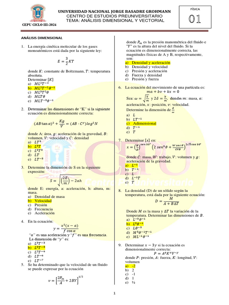 01 Cepu Iii-2024 Analisis Dimensional y Vectores Con Claves | PDF ...