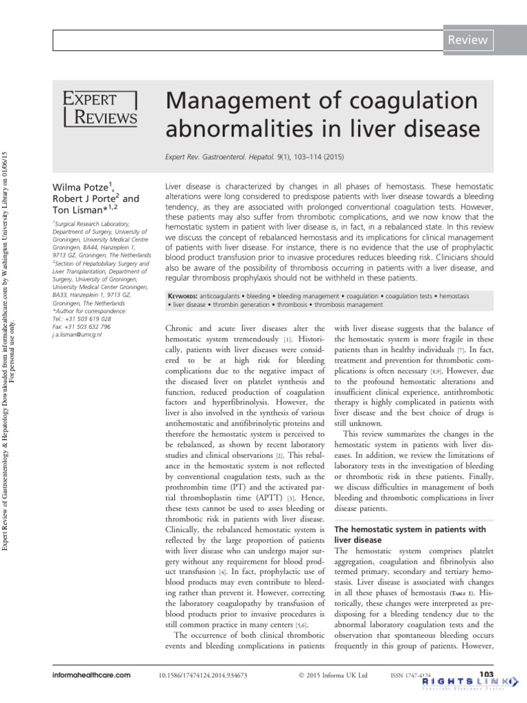 Management of coagulation alternatives in liver disease | PDF | Coagulation | Platelet