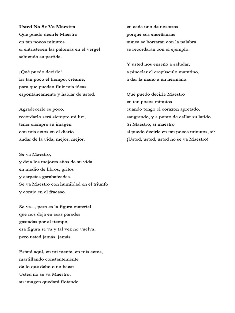 Usted No Se Va Maestro | PDF