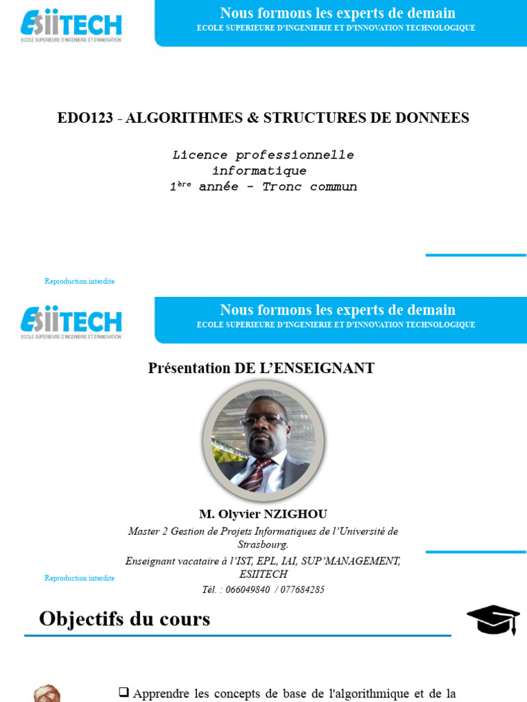 Algorithmique Et Programmation ESIITECH 2023 2024 Chap1 2 3 | PDF | Informatique | Programmation