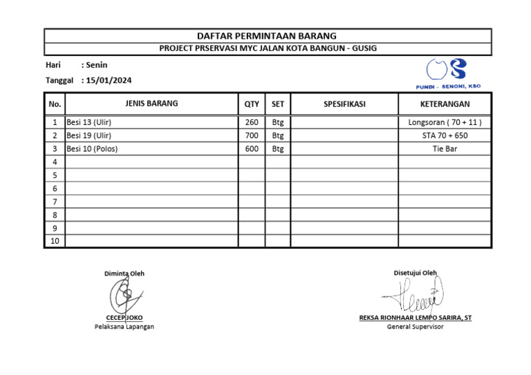 PO Besi 15-1-2024 | PDF