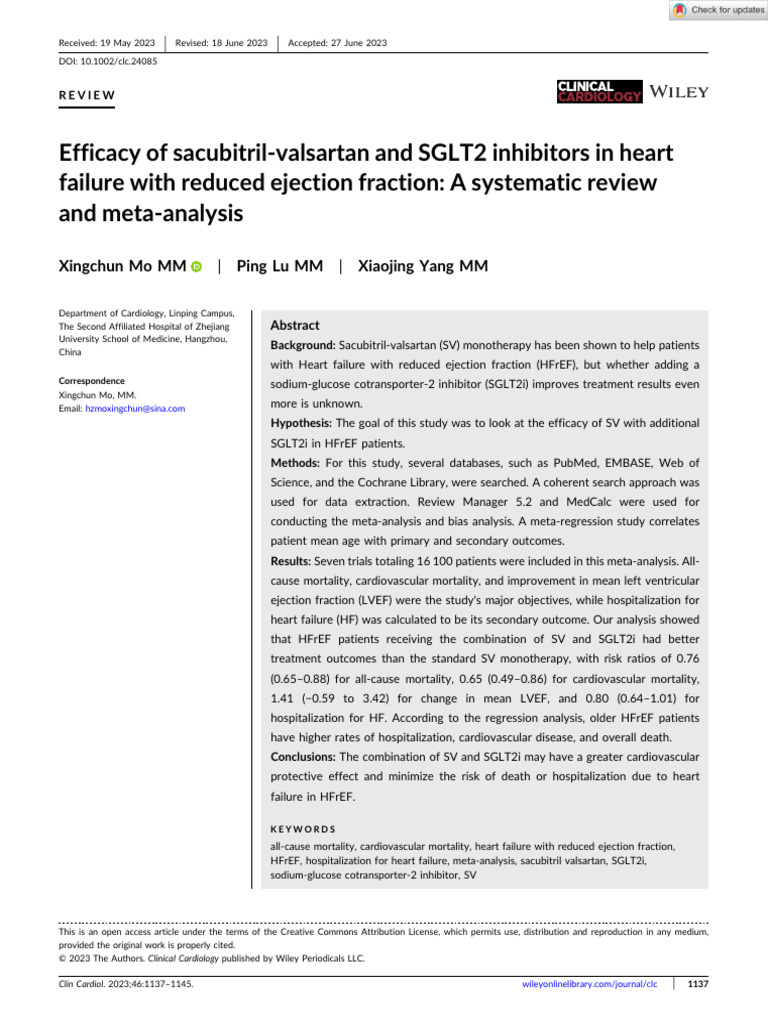 Clinical Cardiology - 2023 - Mo - Efficacy of Sacubitril Valsartan and SGLT2 Inhibitors in Heart ...