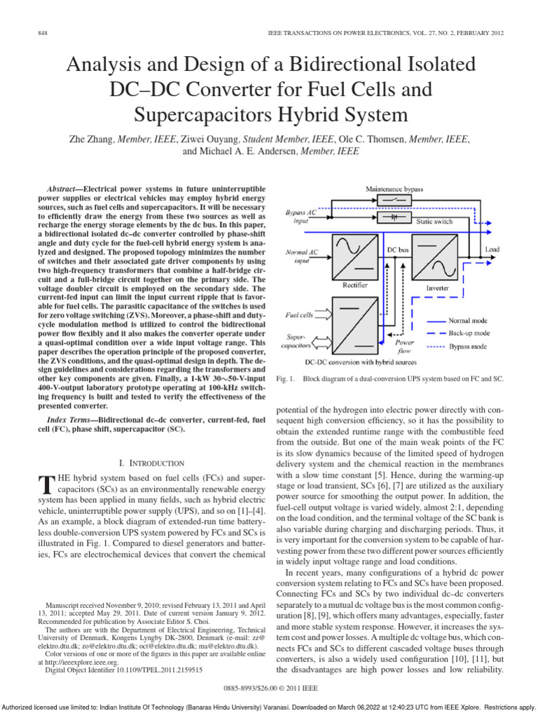 Analysis and Design of A Bidirectional Isolated DC– DC Converter For Fuel Cells and ...