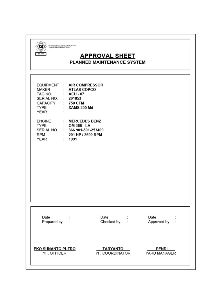 ACU - 07 Air Compressor Atlas Copco XAMS.355Md Cap. 750 CFM | PDF ...