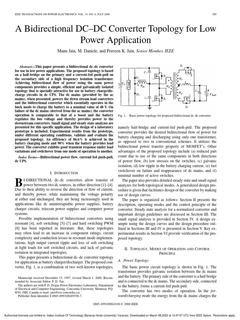 A Bidirectional DC-DC Converter Topology For Low Power Application | PDF | Rectifier | Capacitor