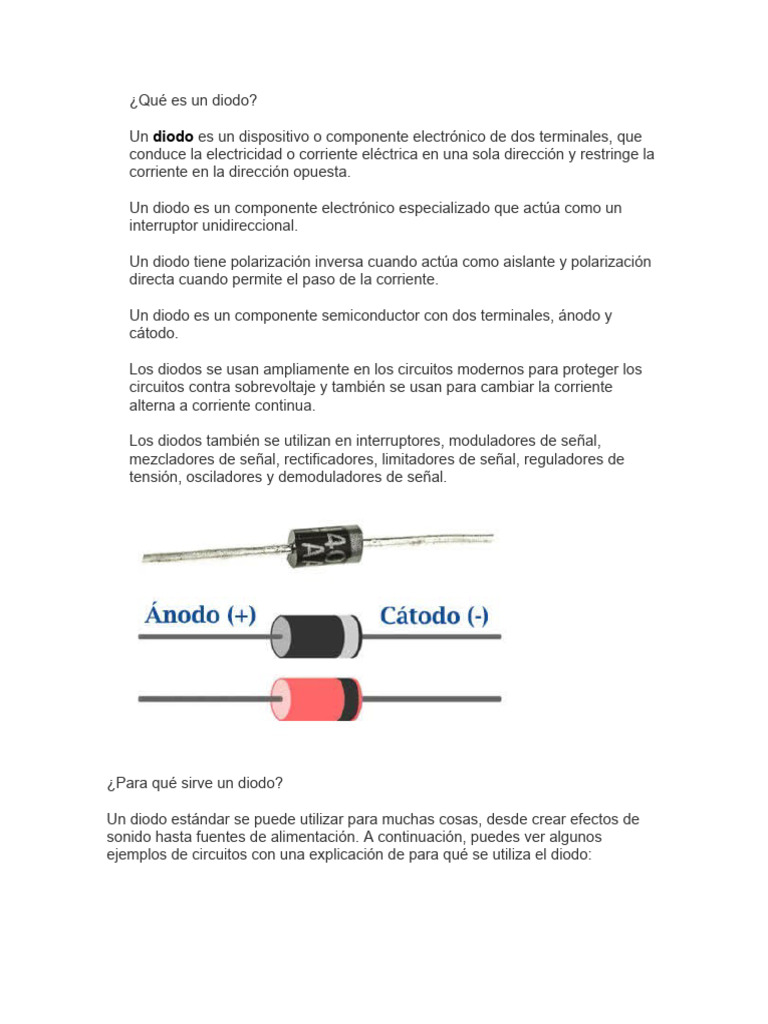 Funcionamiento y usos del diodo | PDF | Diodo | Semiconductores