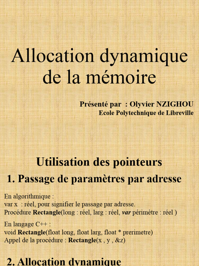 Allocation Dynamique | PDF | Pointeur (programmation) | Variable (informatique)