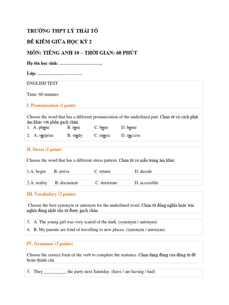 Trư NG THPT Lý Thái T | PDF