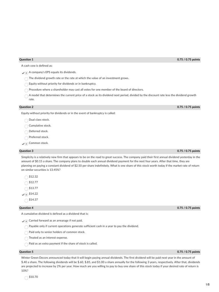 Quiz 2 | PDF | Dividend | Stocks