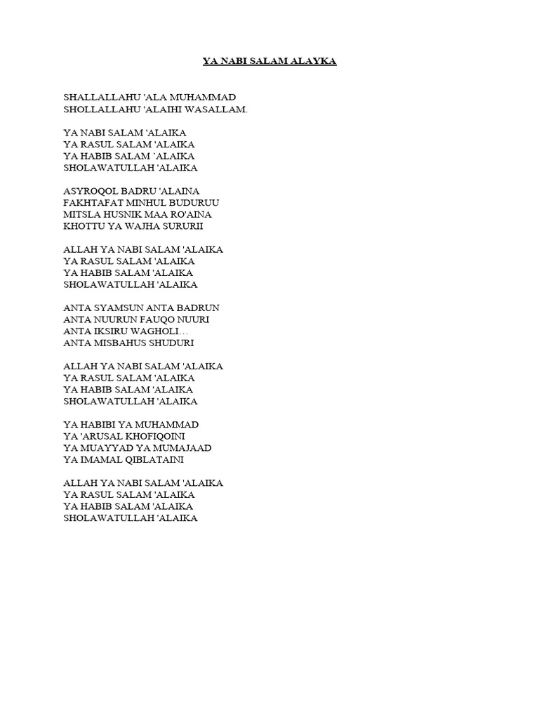Ya Nabi Salam Alayka | PDF