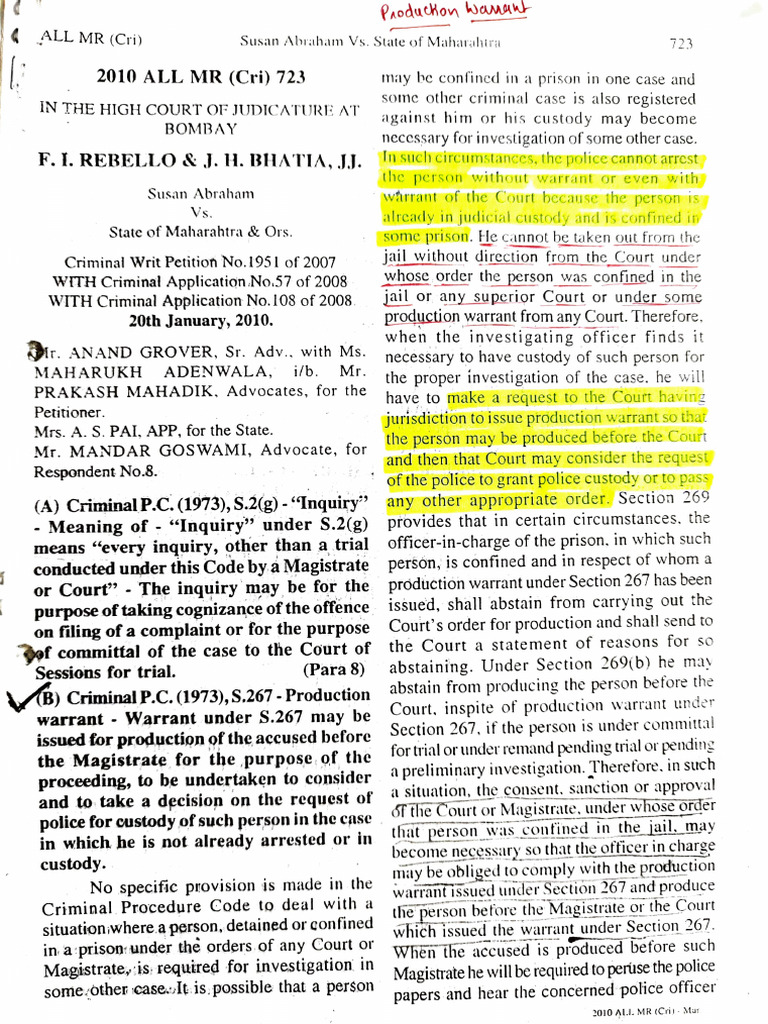 Production Warrant Case | PDF | Arrest | Arrest Warrant