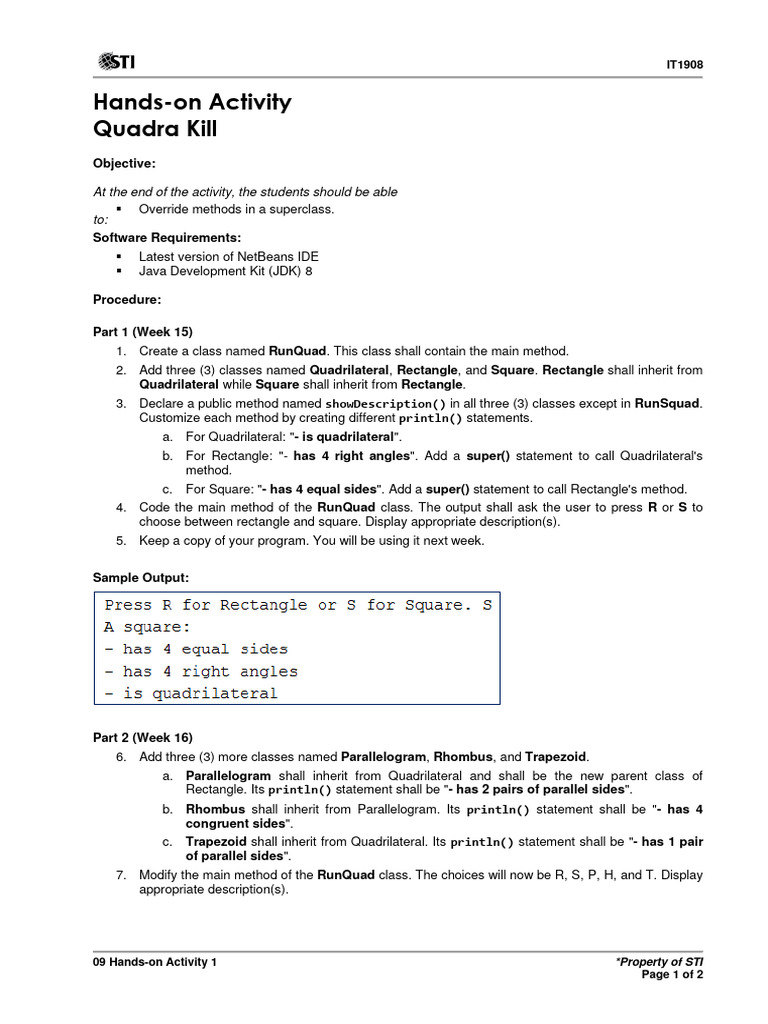 09 Hands-On Activity 1 | PDF | Rectangle | Class (Computer Programming)