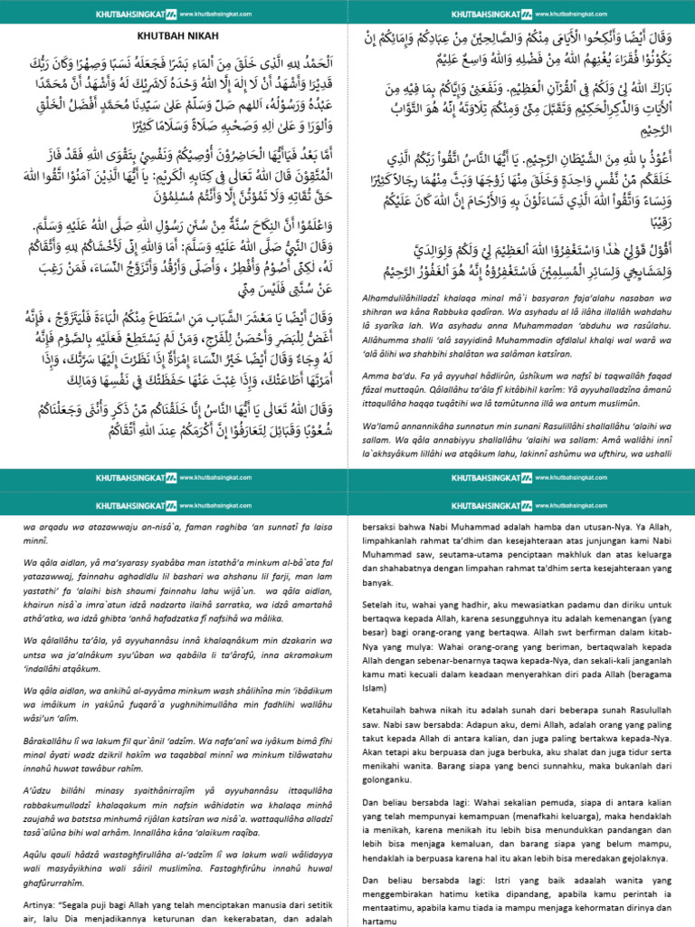 Khutbah Nikah - Contoh Naskah Khutbah Nikah NU | PDF