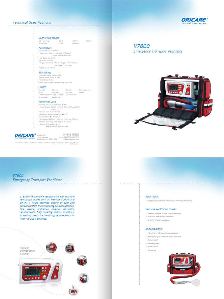 Aeonmed V7600 Transport Ventilator Brochure | PDF | Breathing ...