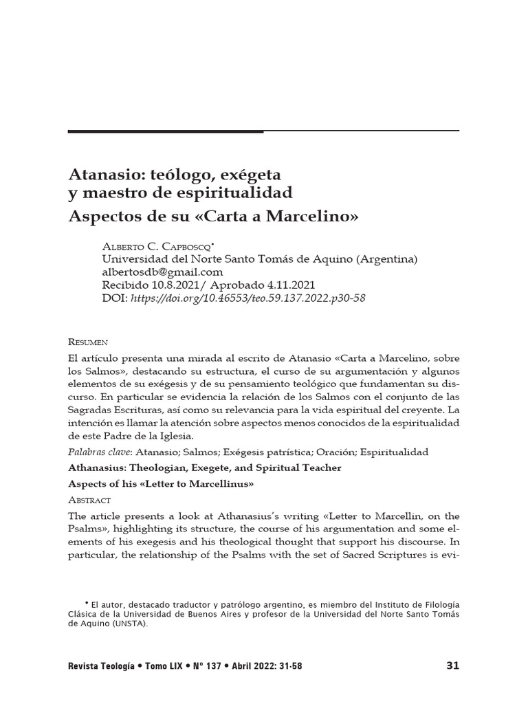 Atanasio Teólogo Exégeta Maestro | PDF | Salmos | Alma