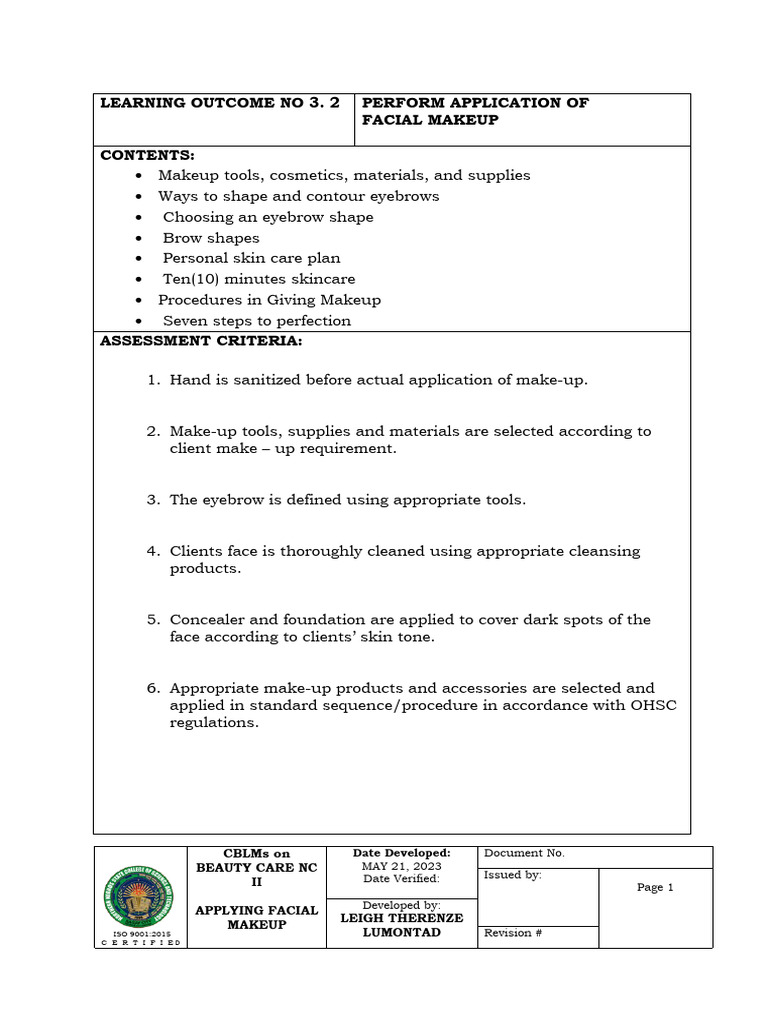 CBLM 2 | PDF | Cosmetics | Eyebrow