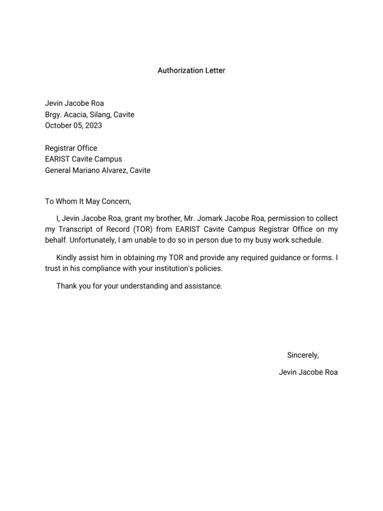 Authorization for TOR Collection | PDF