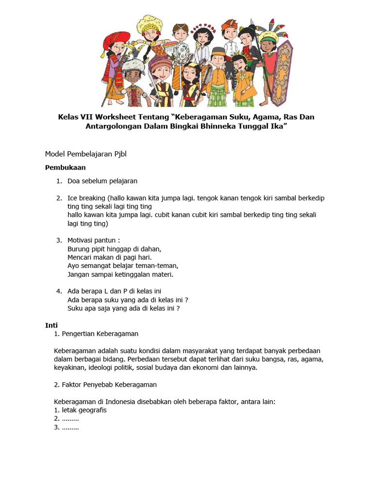 Kelas VII Worksheet Tentang Keberagaman | PDF