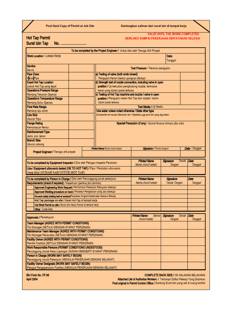 Hot Tap Permit | PDF