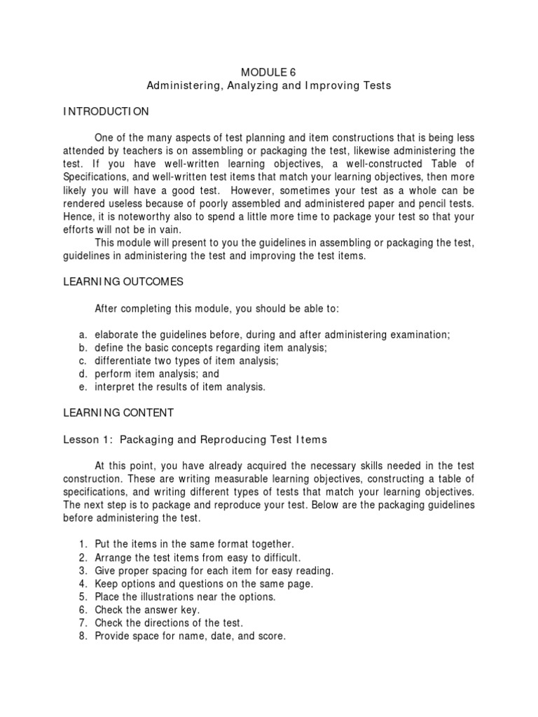Module 6 - Administering, Analyzing and Improving Tests | PDF ...
