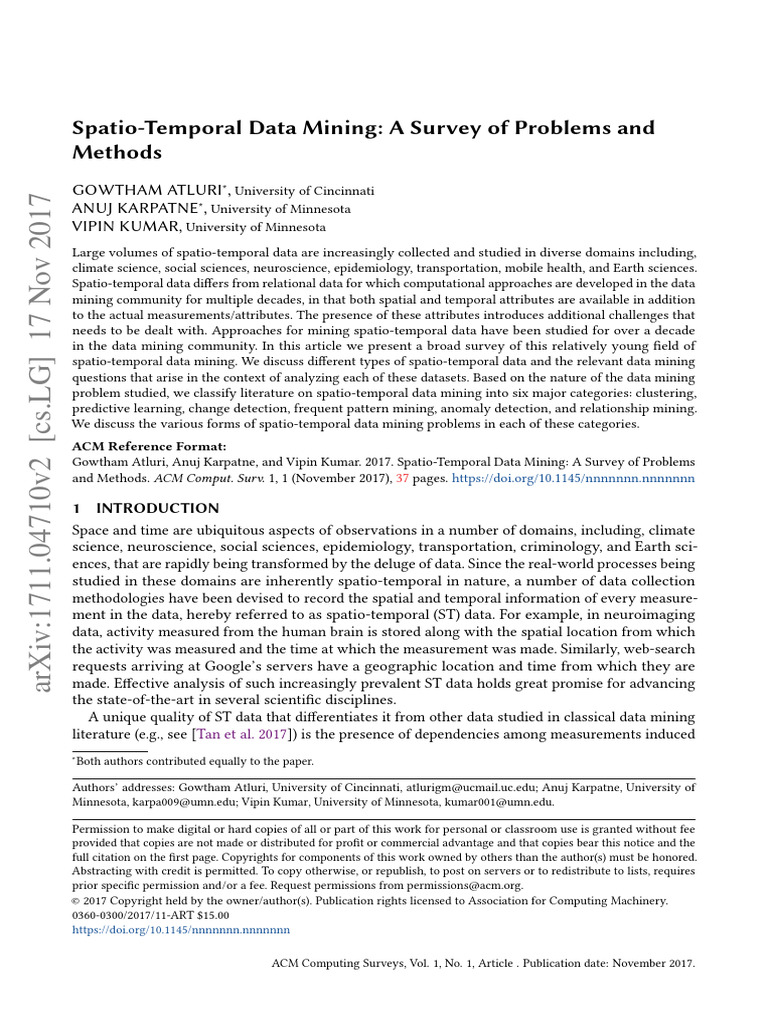 Spatio Temporal Data Mining A Survey Of Problems And Methods Pdf