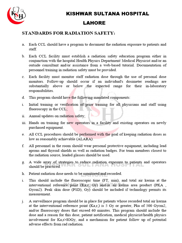 Radiation Safety Standards at KSH Lahore | PDF | Science & Mathematics