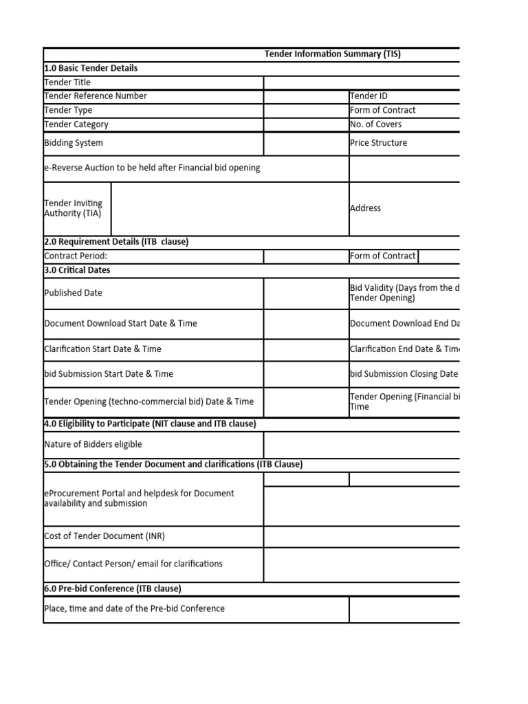 Comprehensive Tender Information Summary | PDF | Procurement | Auction