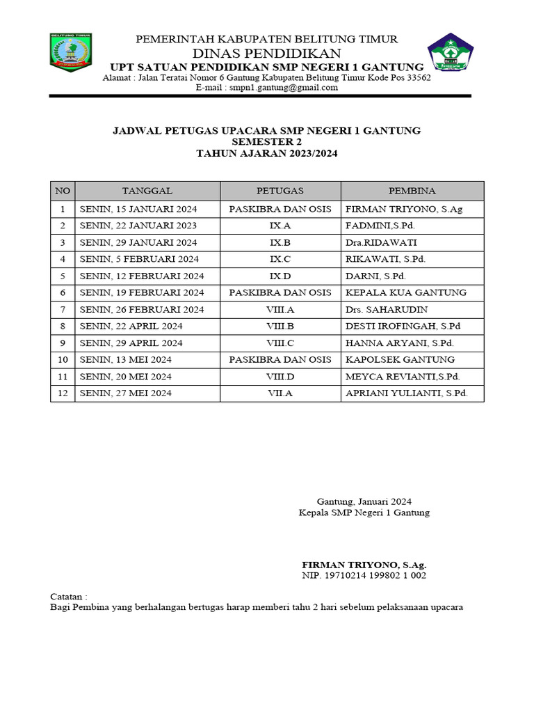 Jadwal Pembina Upacara Genap | PDF
