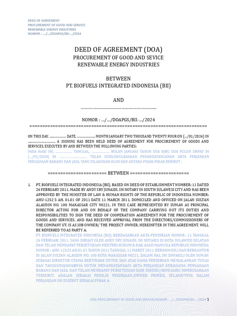Draft Deed of Agreement | Download Free PDF | Energy Development ...