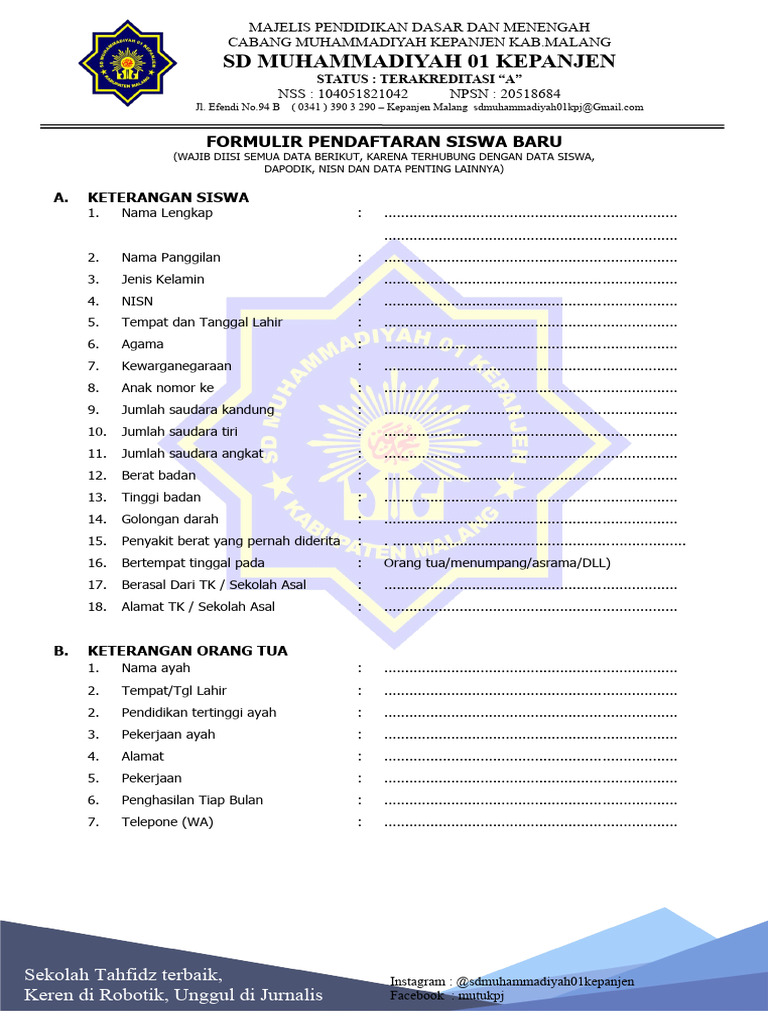 Formulir Pendaftaran 2023 | PDF