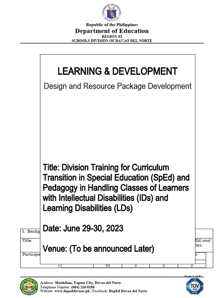 2023 LD Training Curriculum Transition Handling Autism Class | PDF ...