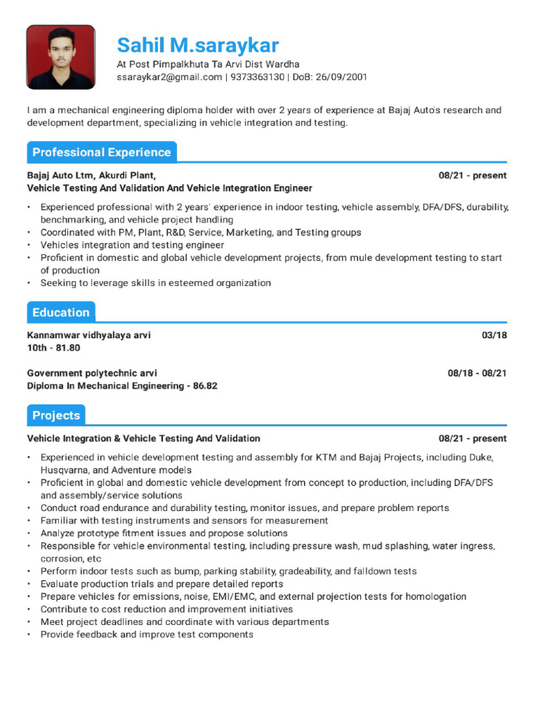 Sahil M.saraykar - Resume 2 | PDF