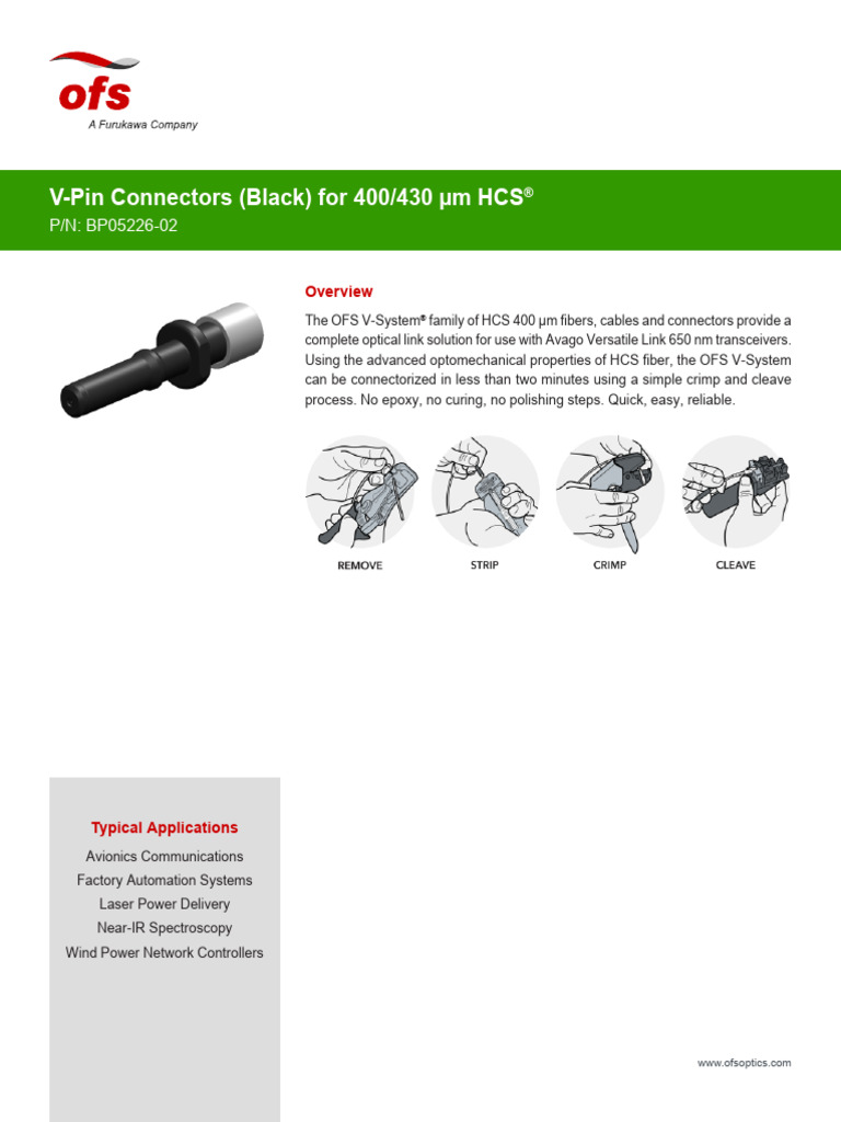 BP05226 02 V Pin Connector Black 400 430 Micron HCS Web | PDF ...