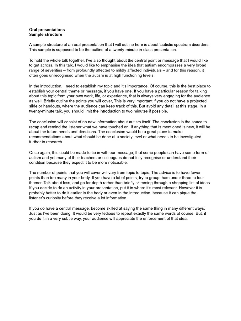 Oral Presentations Sample Structure | PDF | Autism Spectrum ...