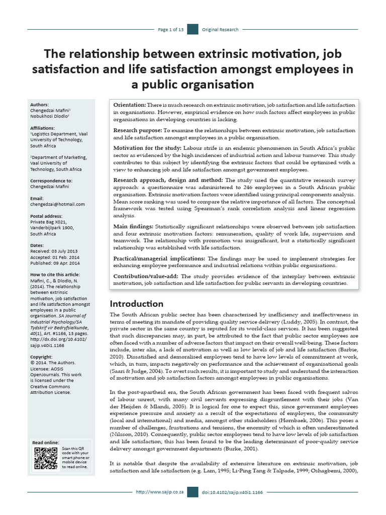 The Relationship Between Extri | PDF | Career & Growth