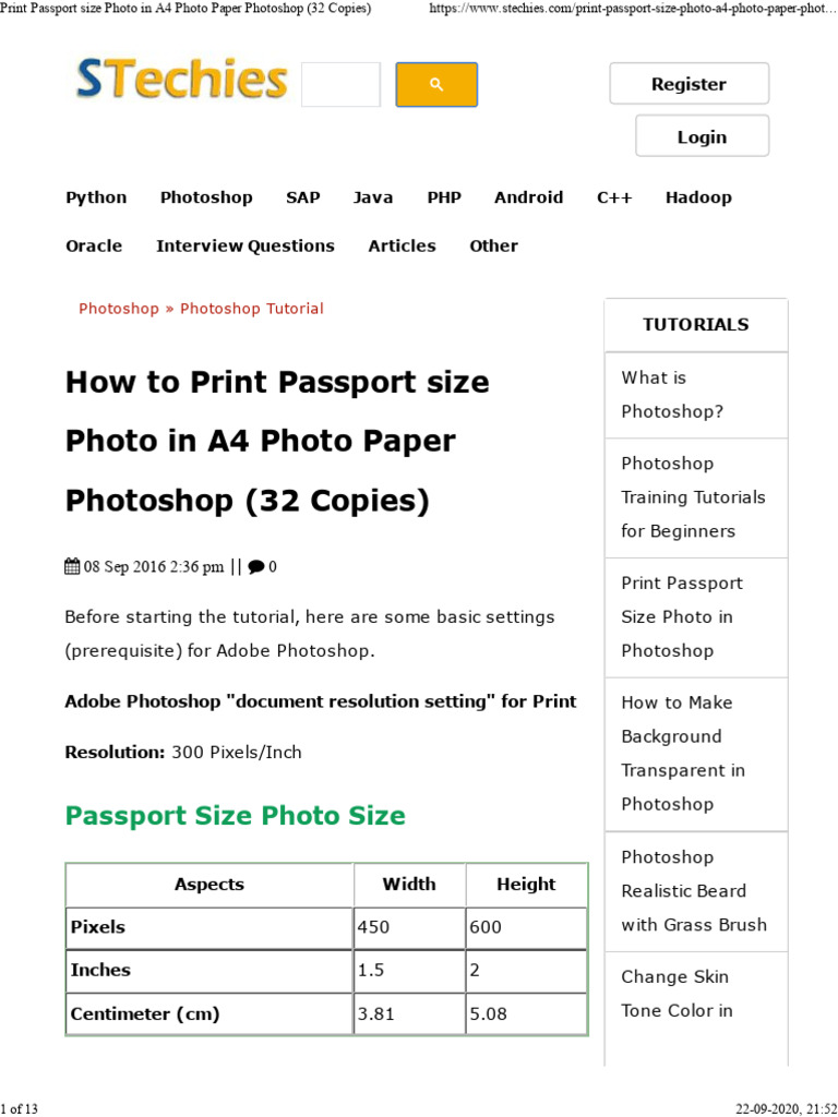 Print Passport Size Photo in A4 Photo Paper Photoshop (32 Copies) | PDF