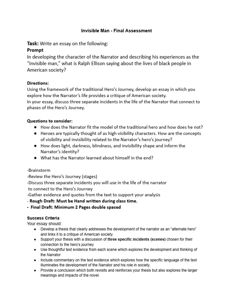Invisible Man: Hero's Journey Analysis | PDF | Social Science | General ...
