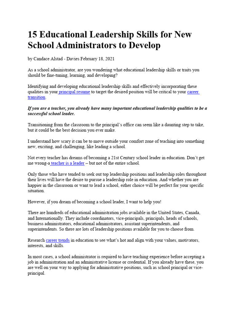 Essential Leadership Skills for School Admins | PDF | Leadership | Teachers
