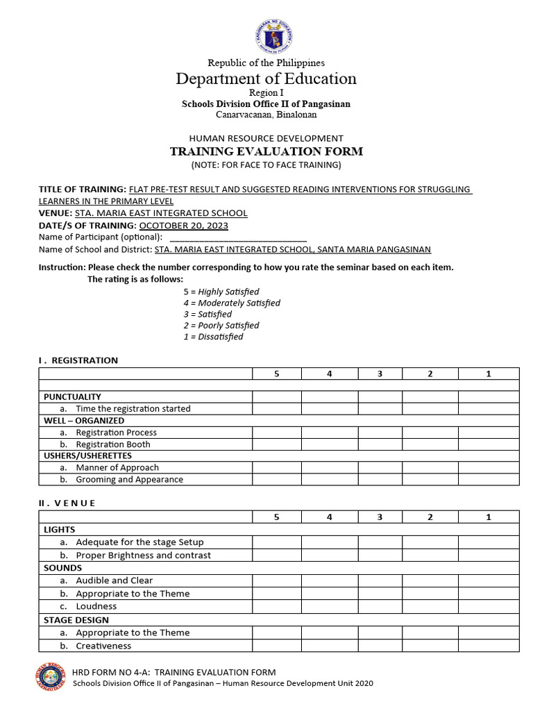 4 2020 HRD Form No 4 A Training Evaluation Form For Face To Face 2 ...