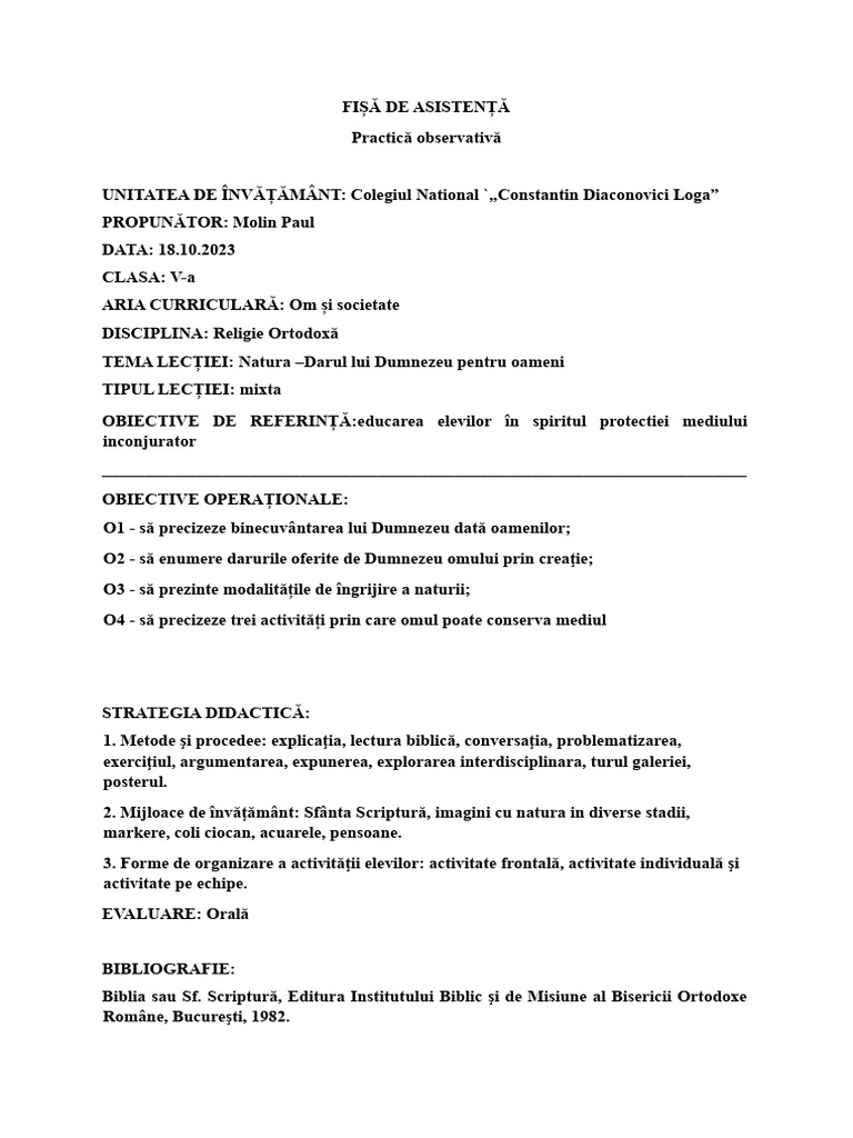 Fisa de Asistenta A Lectiei General 1 | PDF