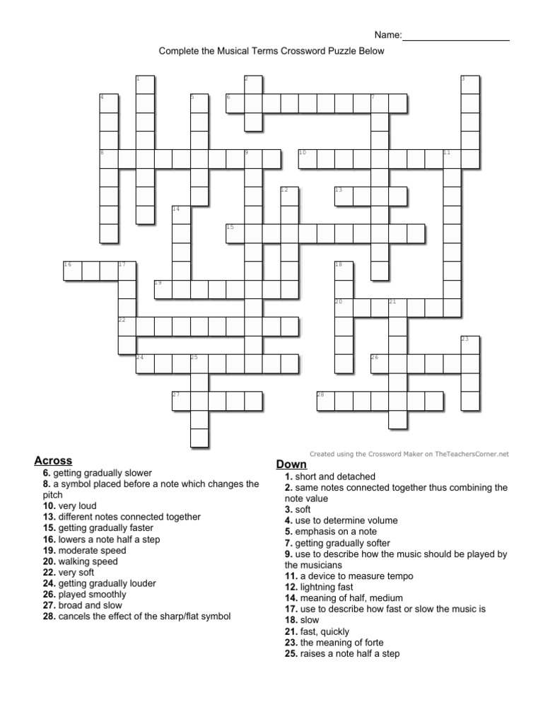Musical Terms Crossword Puzzle | PDF